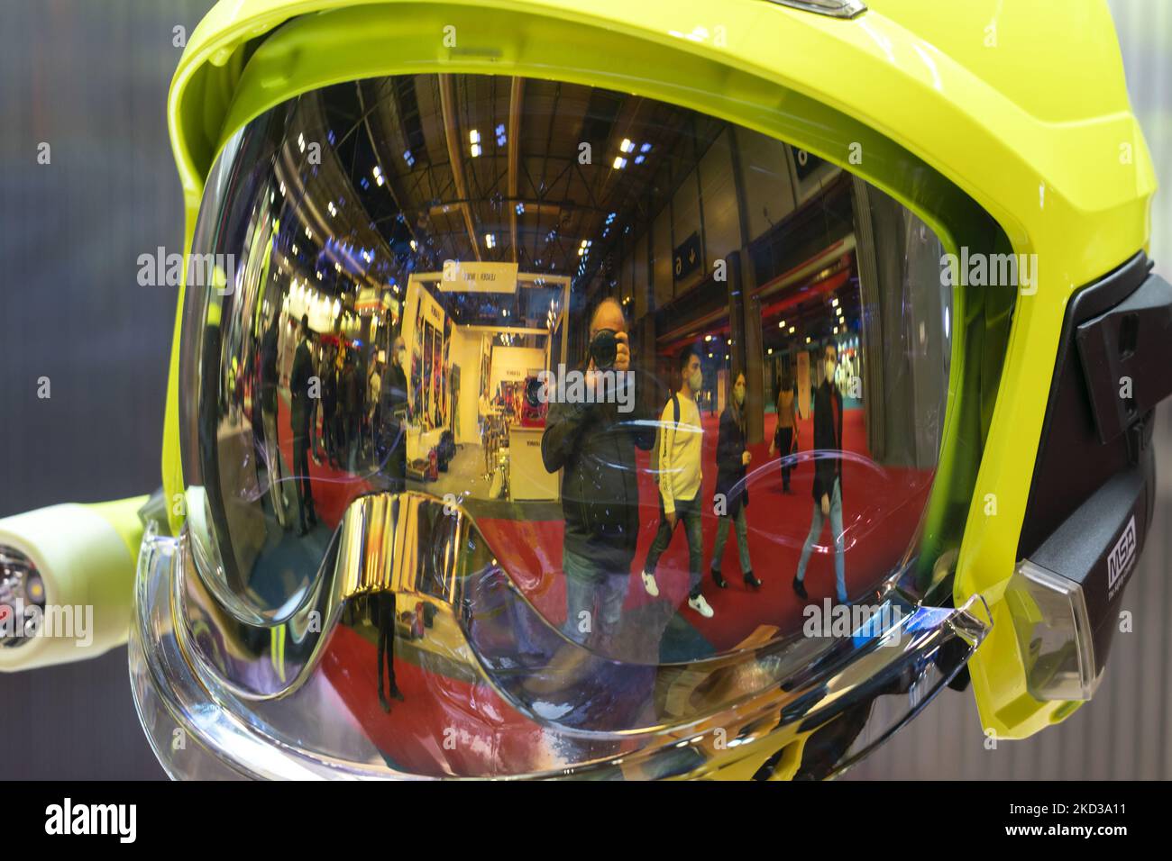 Reflection in a firefighter's helmet at the SICUR 2022 International ...