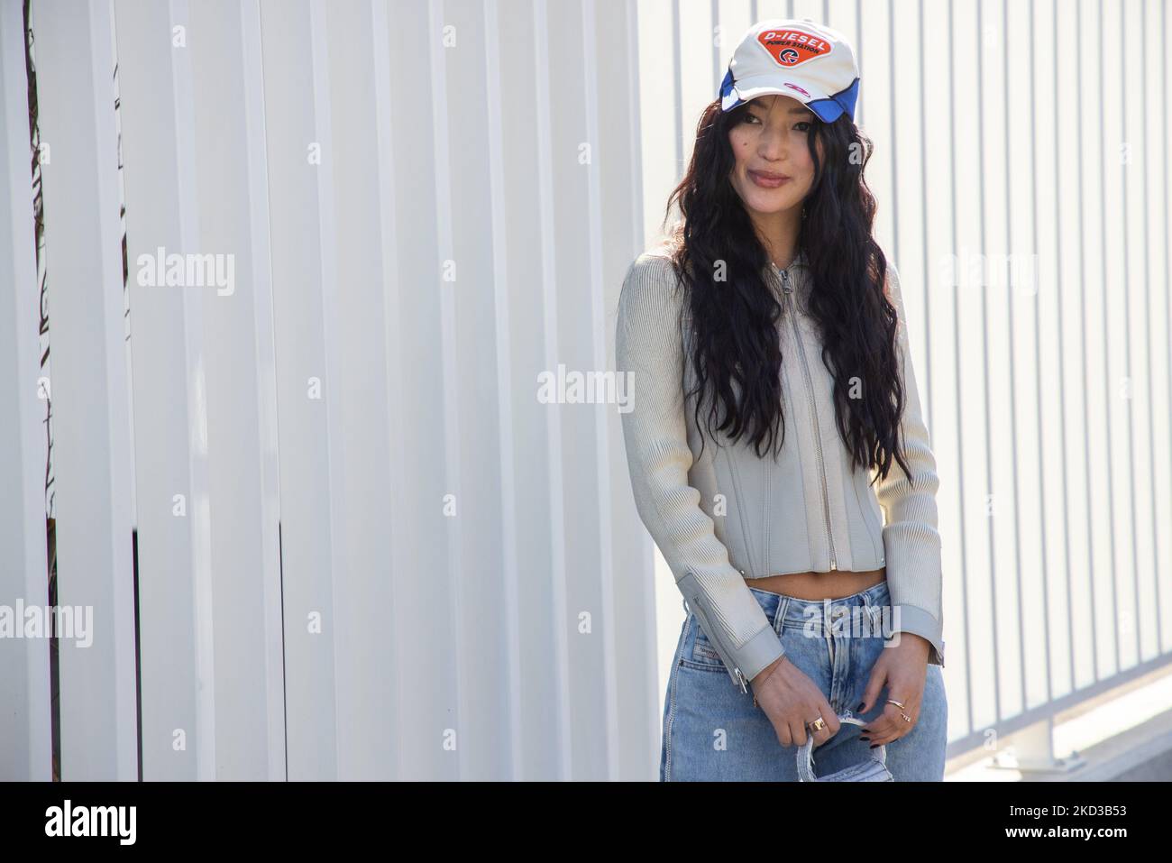 Korlan Madi is seen arriving at the Diesel Fashion Show during Milan ...