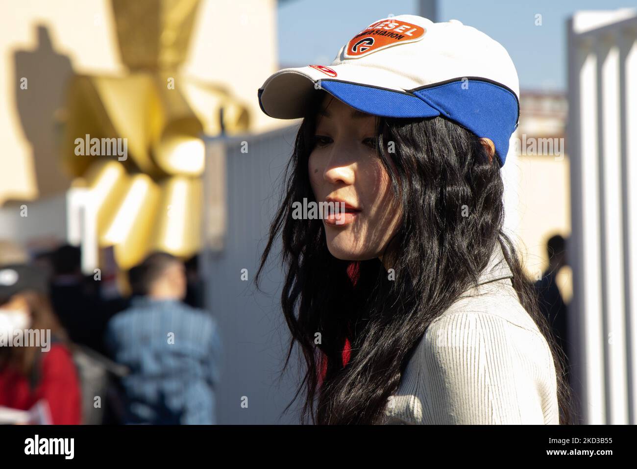 Korlan Madi is seen arriving at the Diesel Fashion Show during Milan ...