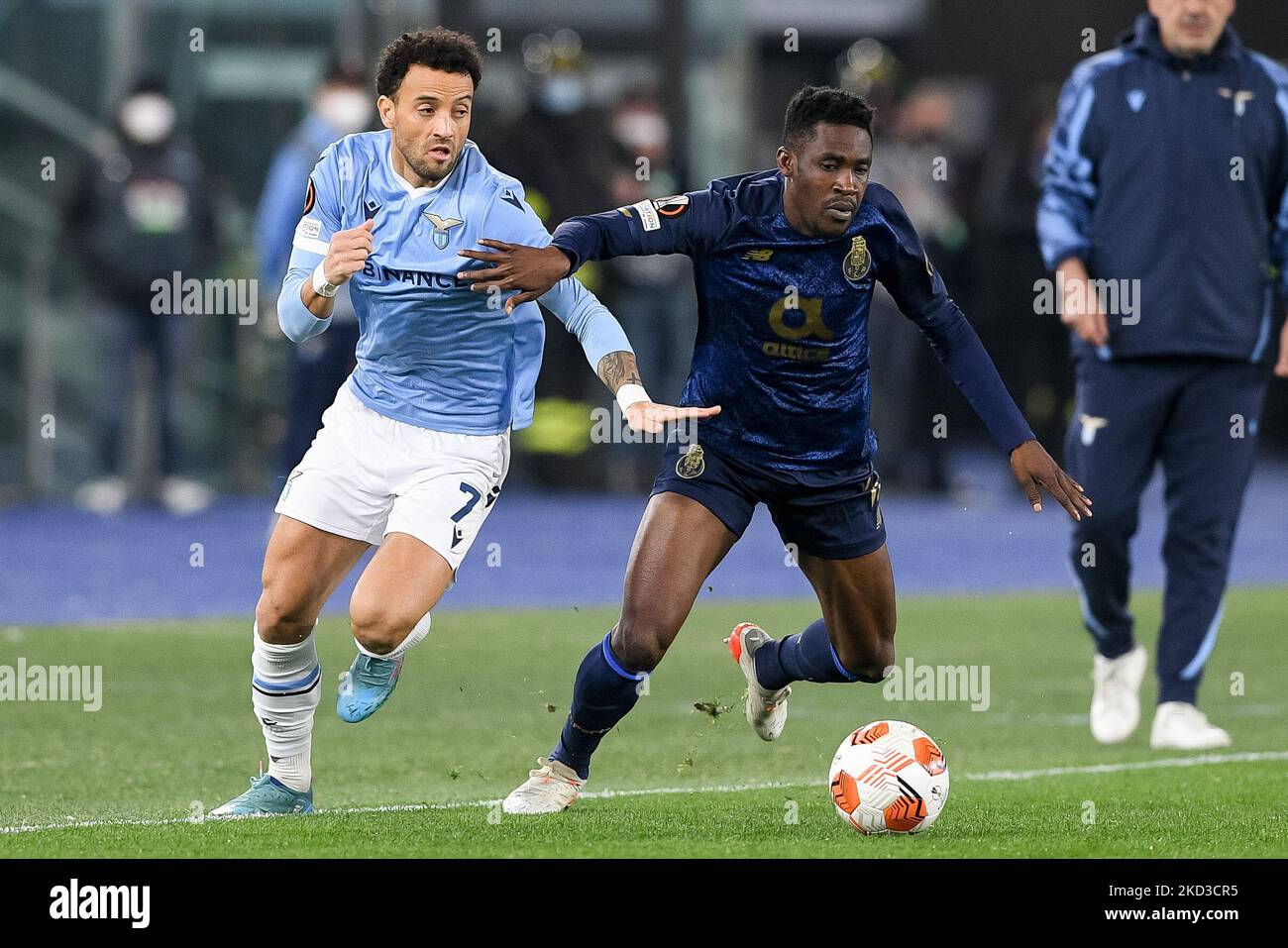 Felipe Anderson of SS Lazio and Zaidu Sanusi of FC Porto compete for ...