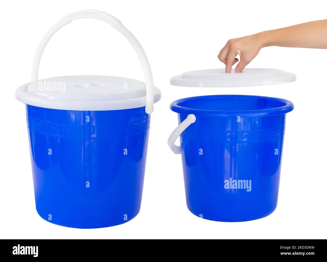 Blue plastic bucket with a lid. Isolated from the background Stock ...