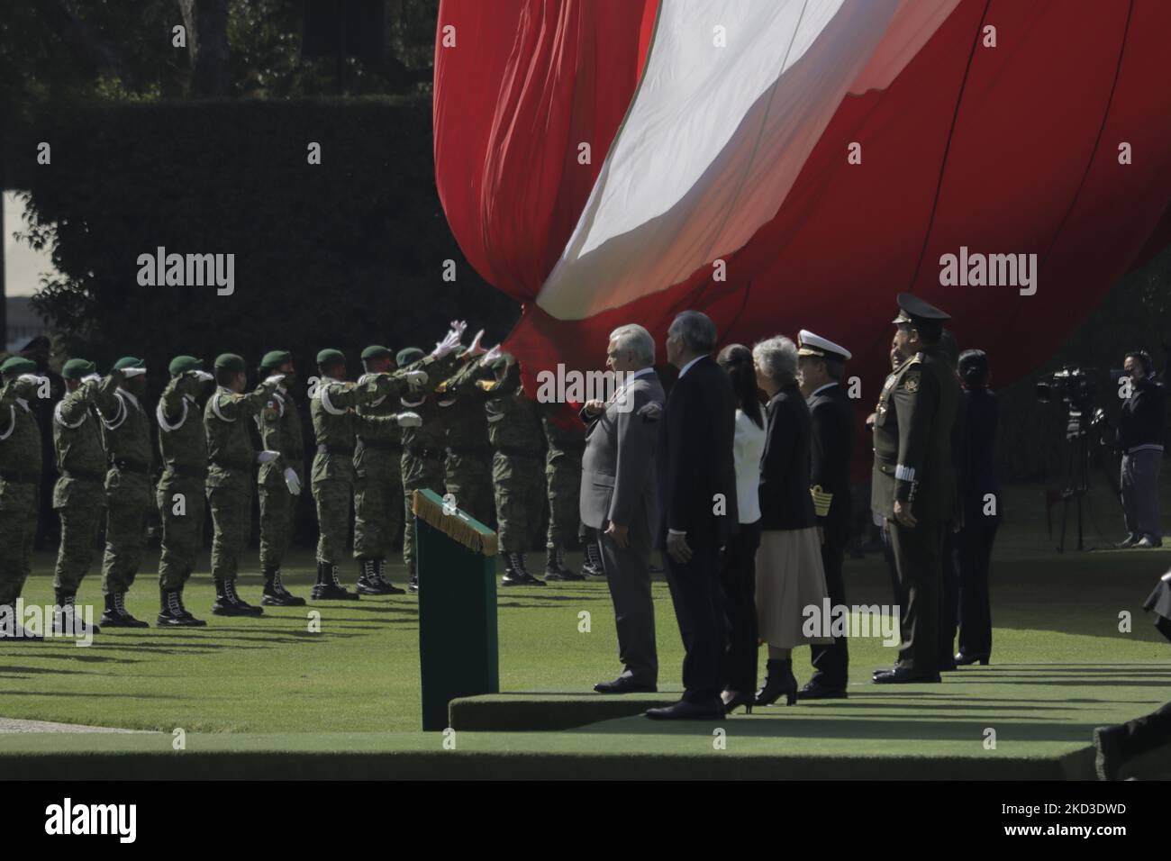 Andrés Manuel López Obrador, President of Mexico, during the raising of ...