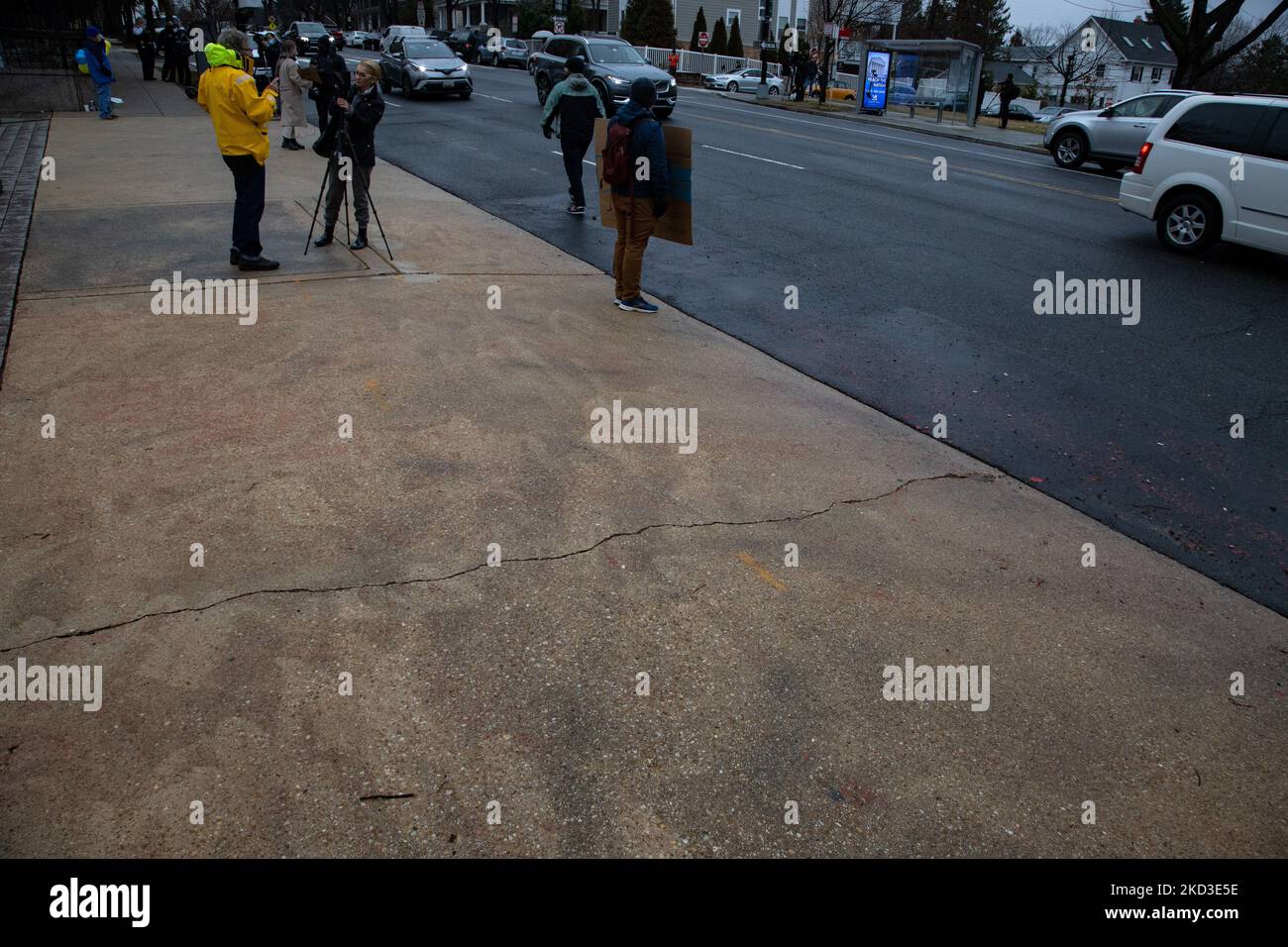 Remnants of spray paint vandalism reading 'murder' are seen on a ...