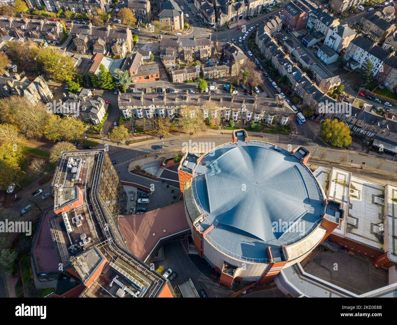Aerial view of Harrogate Convention Centre and town in North Yorkshire ...