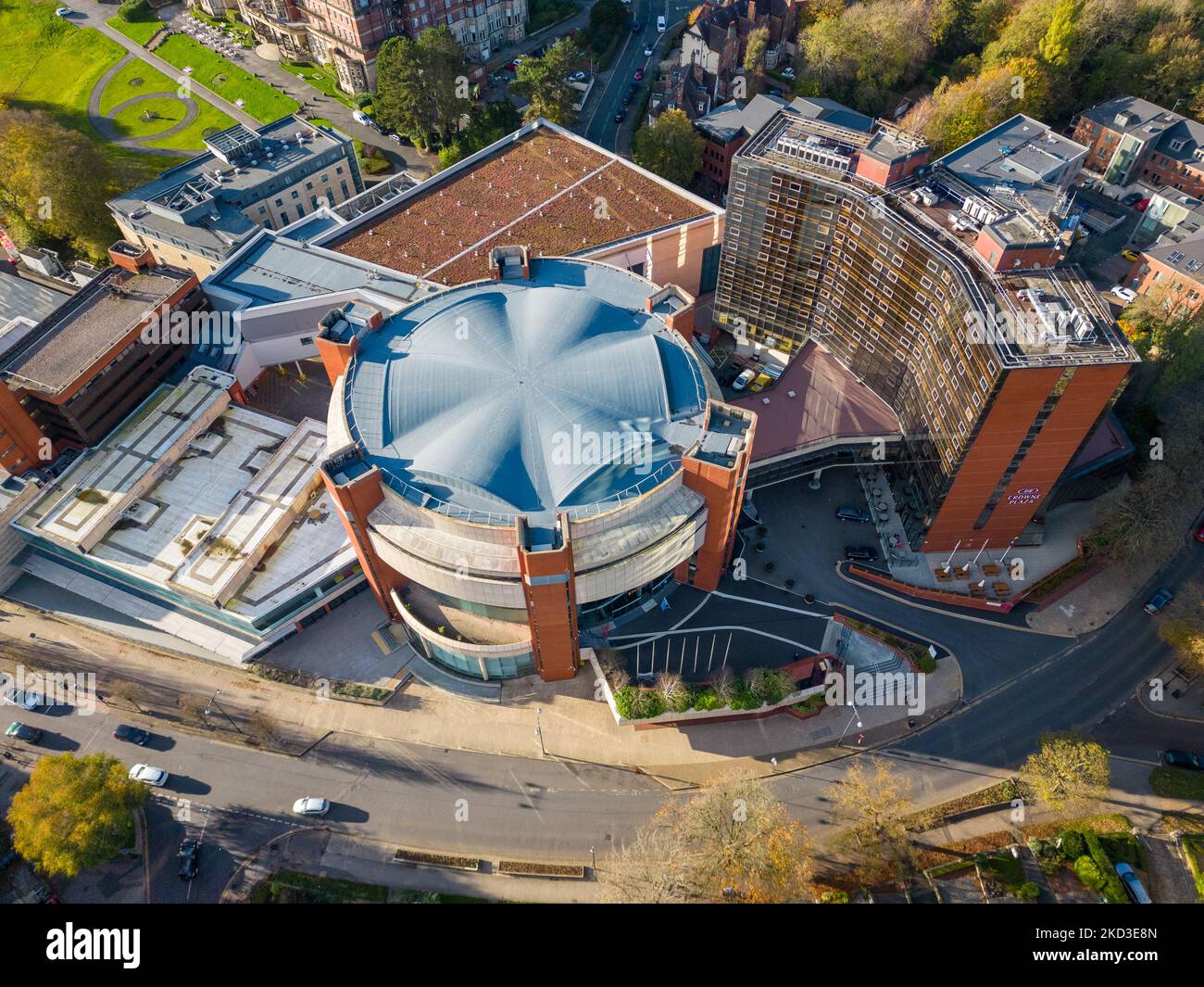 Aerial view of Harrogate Convention Centre and town in North Yorkshire ...