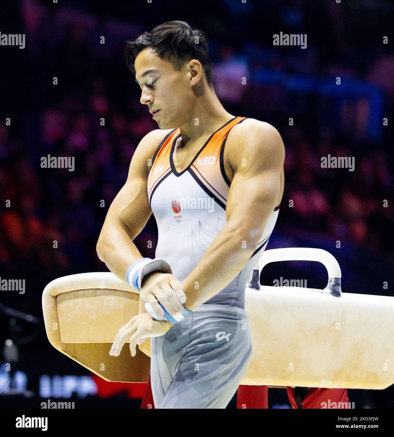 LIVERPOOL - Loran de Munck in action during the men's vaulting event at ...
