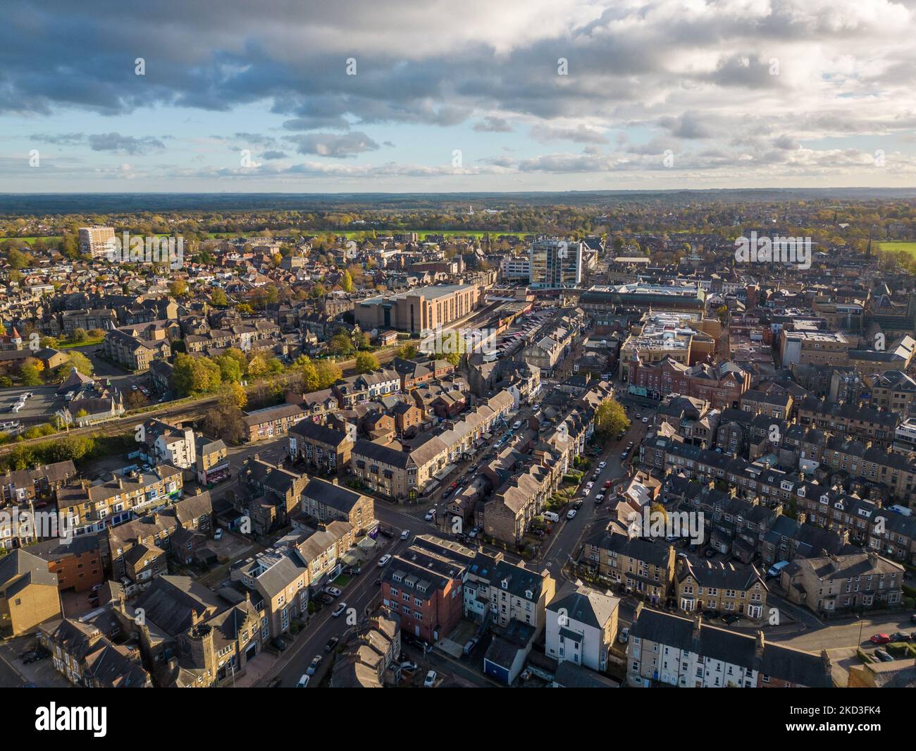 Aerial landscape view of the Harrogate town skyline in North Yorkshire ...