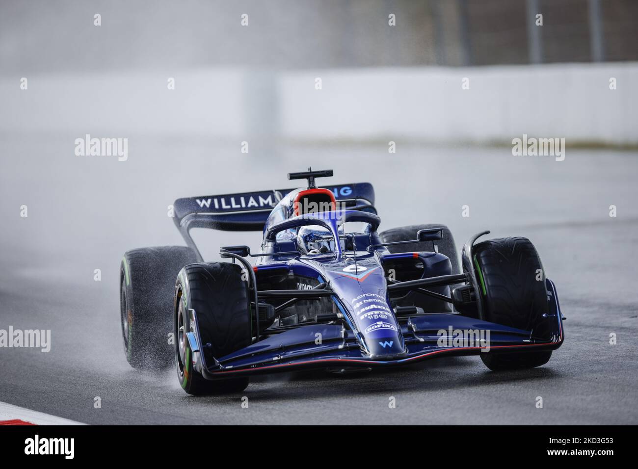 testing wet tyres after wet the track during the Formula 1 Winter Tests ...
