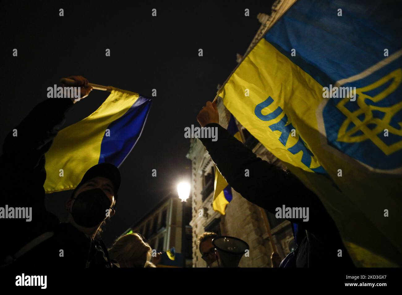 Ukrainian flags during a demonstration to protest against Russia's ...
