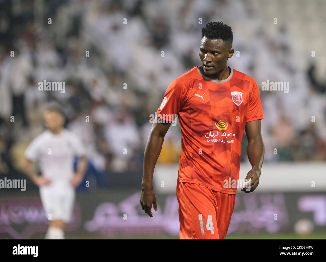 Michael Olunga (14) of Al Duhail in action during the QNB Stars League ...