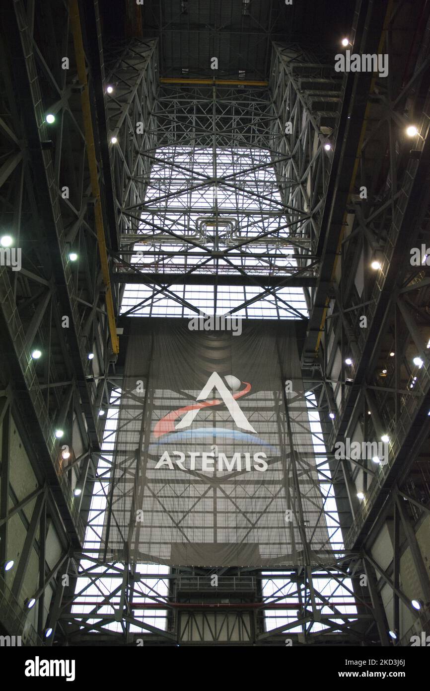 The Artemis Program Banner hangs on the North end of the transfer aisle ...