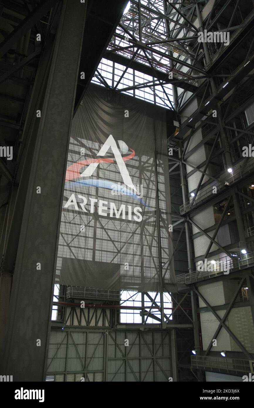 The Artemis Program Banner hangs on the North end of the transfer aisle ...