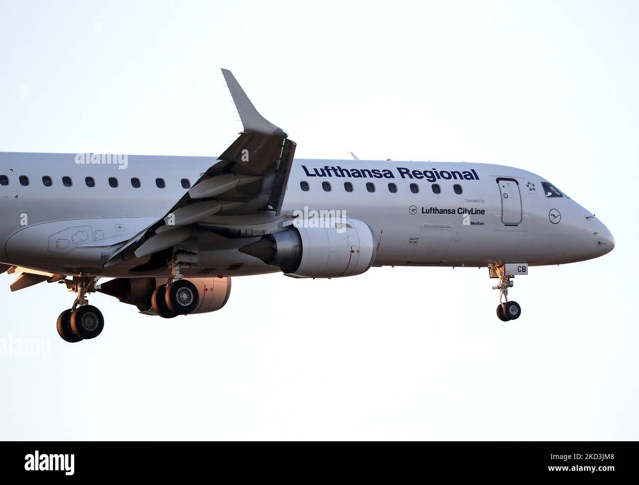Embraer E190LR of Lufthansa Regional company landing at the Barcelona ...