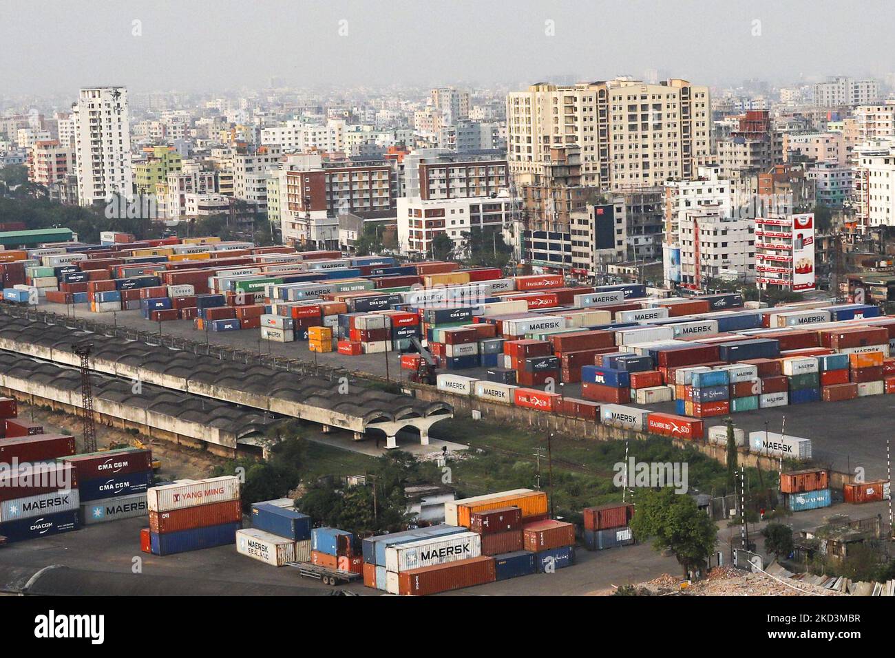Containers are seen into an Inland Container Depot (ICD) in Dhaka ...