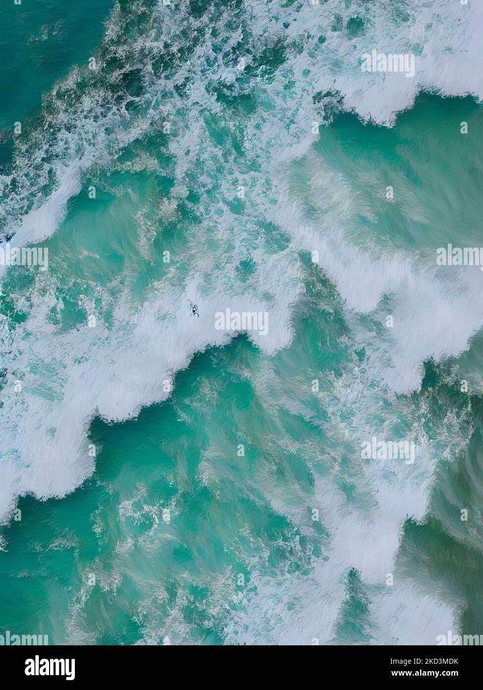 A vertical digital illustration of abstract green sea waves with foam Stock Photo - Alamy