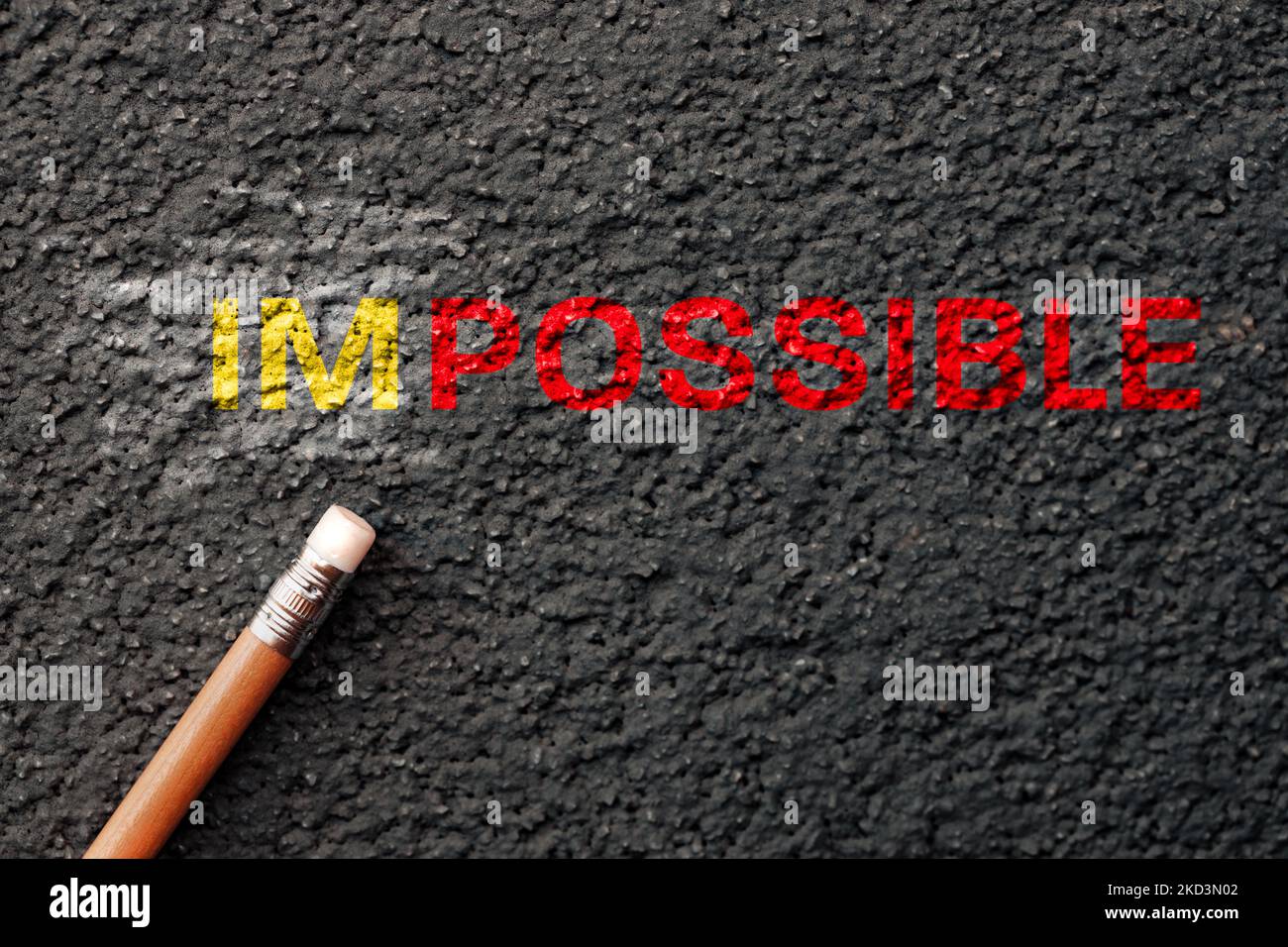Concept of positive thinking, Word impossible erased with an eraser and ...