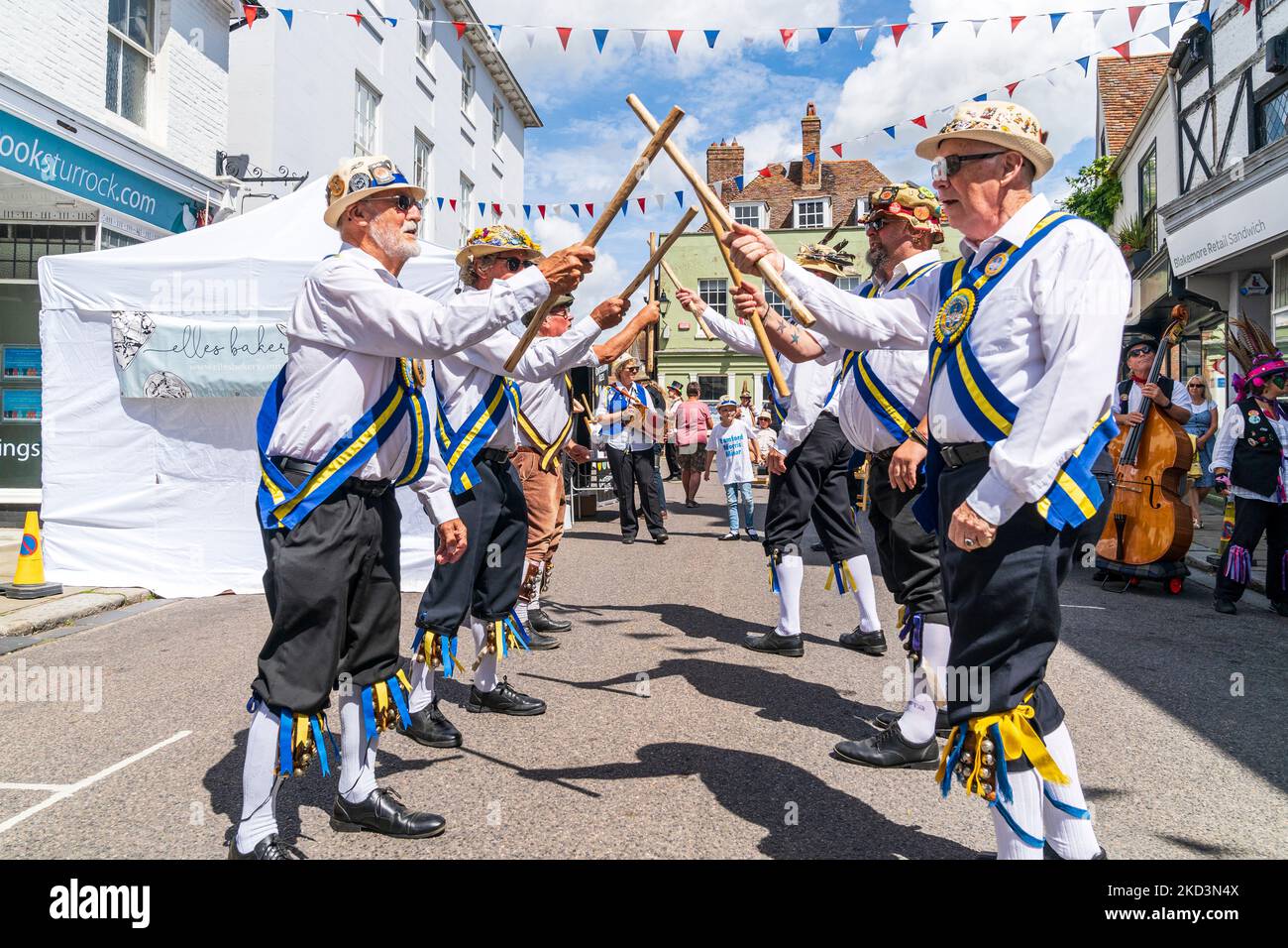 Traditional folk Morris dancers, the Mumford Morris side, dancing in ...