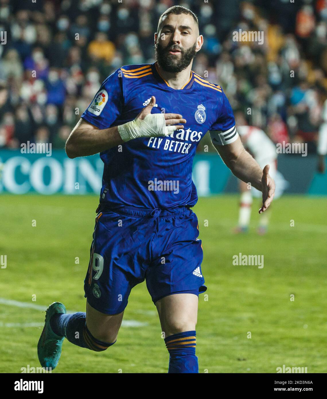 Karim Benzema of Real Madrid celebrates a goal during the La Liga match ...