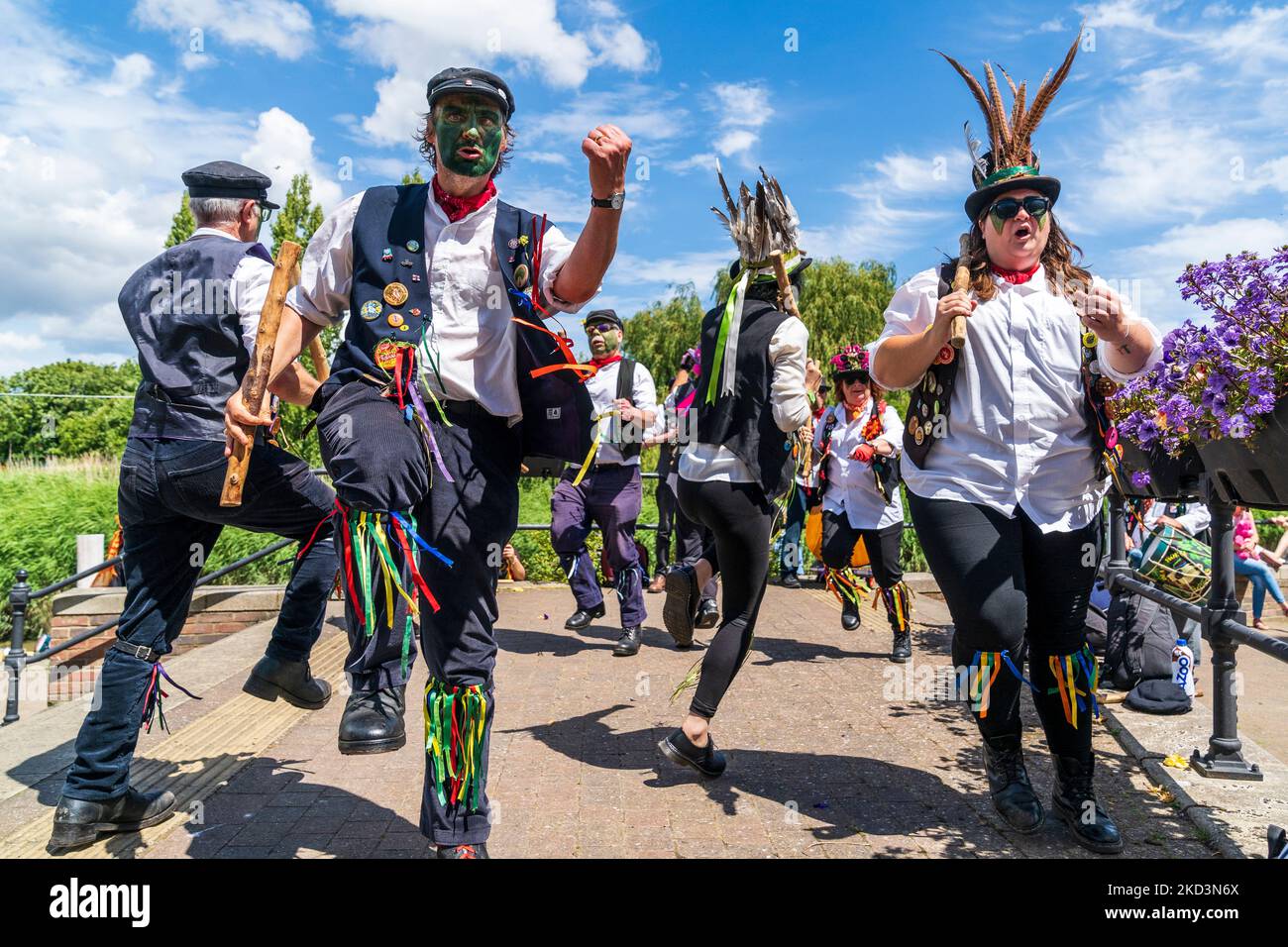 Traditional folk Morris dancers, Dead Horse Morris side, dancing in the ...