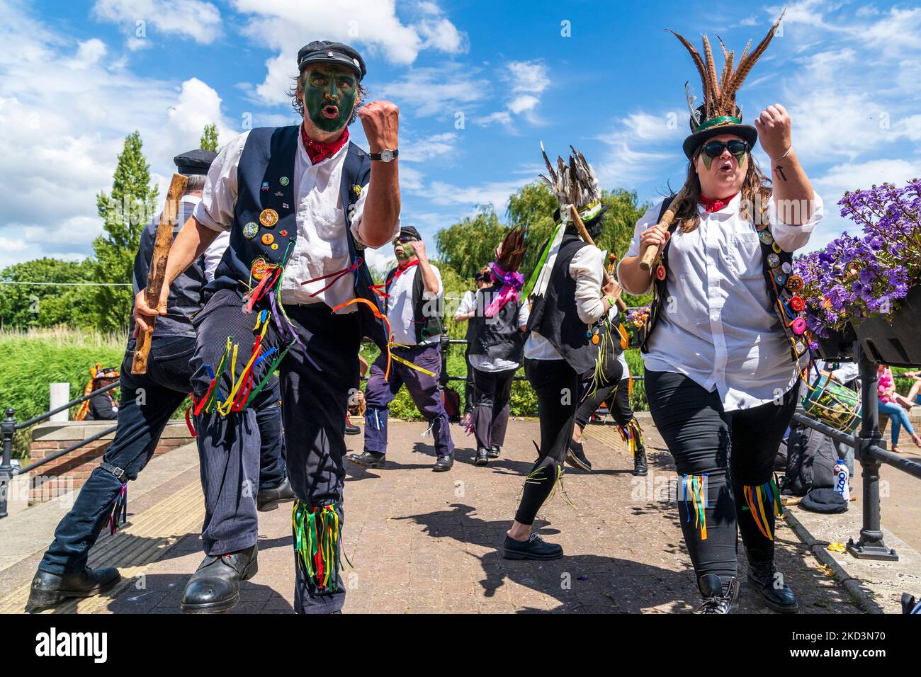 Traditional folk Morris dancers, Dead Horse Morris side, dancing in the ...