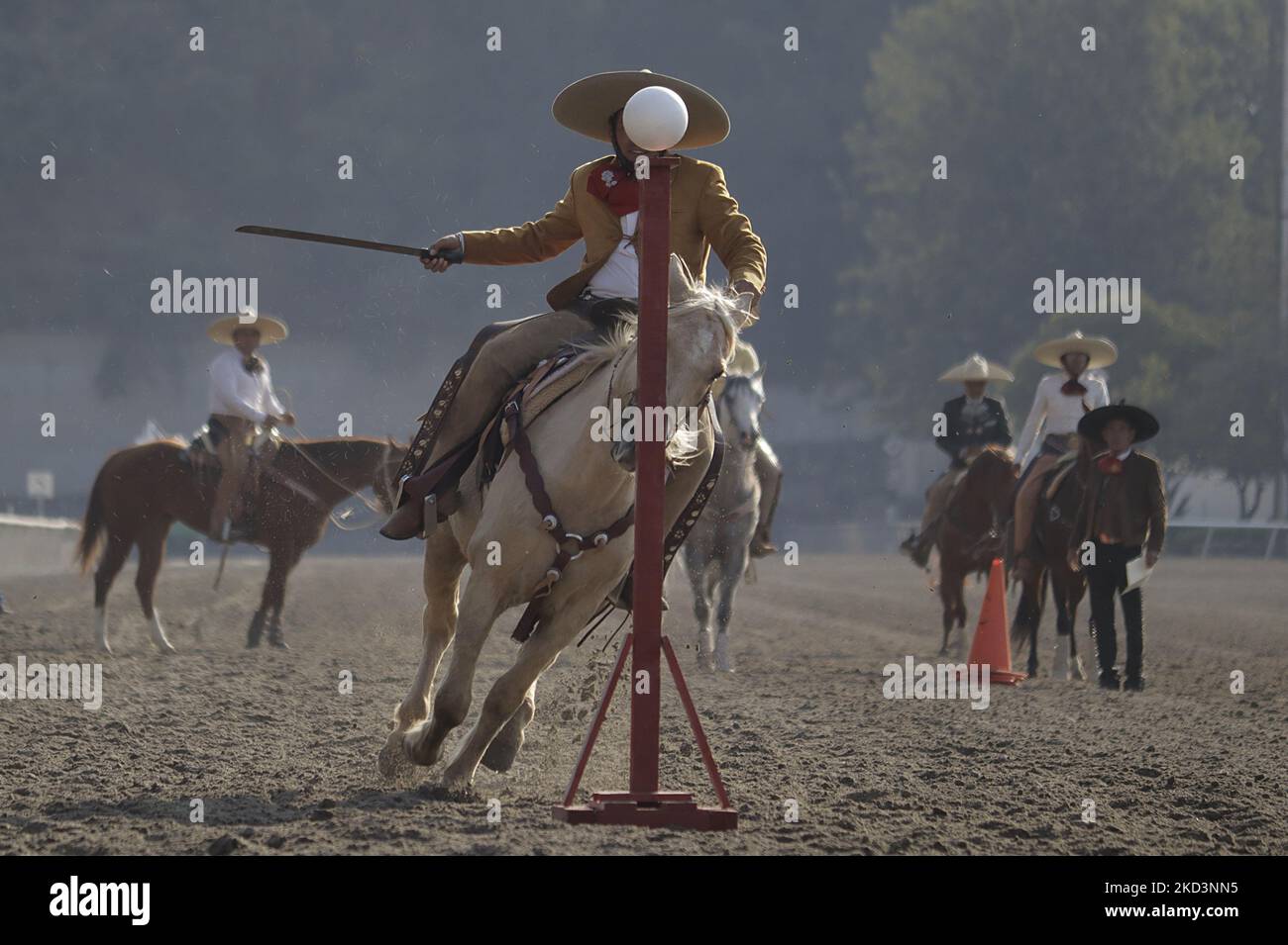 A charro performs the exhibition of the galen at the Hipódromo de Las ...