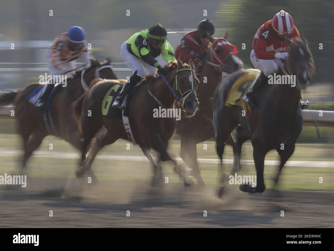 Thoroughbred horse and jockey race at the Hipodromo de Las Américas ...