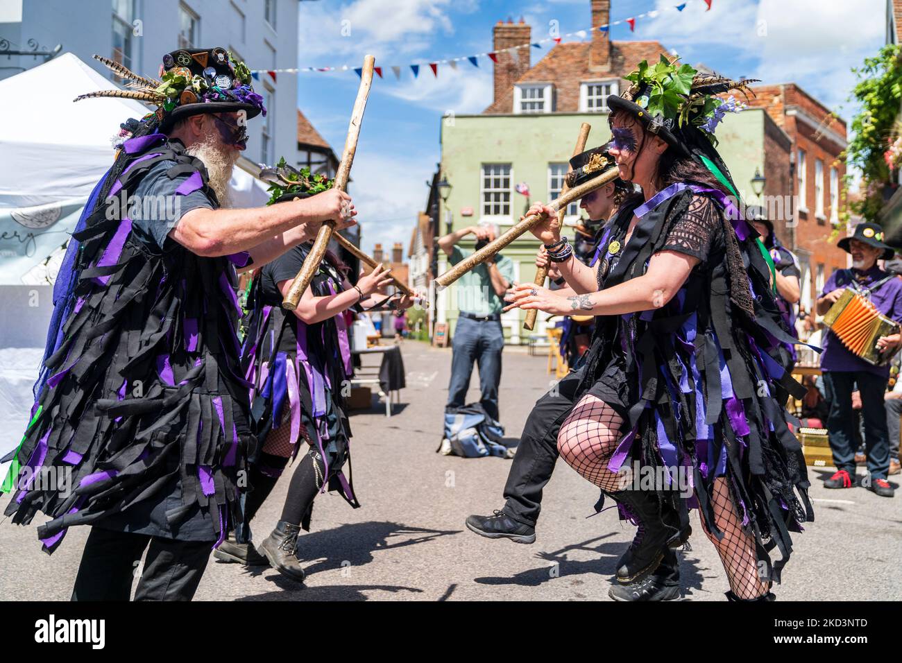 Folk Morris dancers, the Black Swan Border Morris side, dancing in the ...