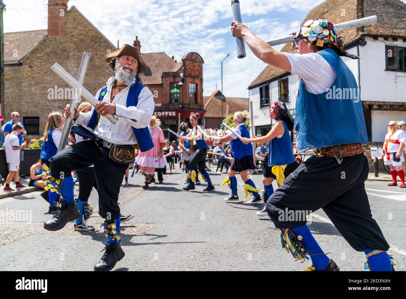 Traditional folk Morris dancers, Royal Liberty Morris side, dancing in ...