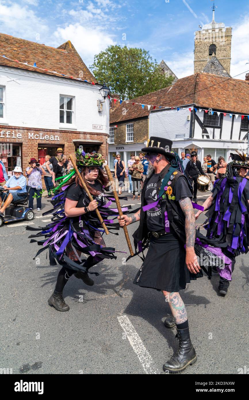 Folk Morris dancers, the Black Swan Border Morris side, dancing in the ...