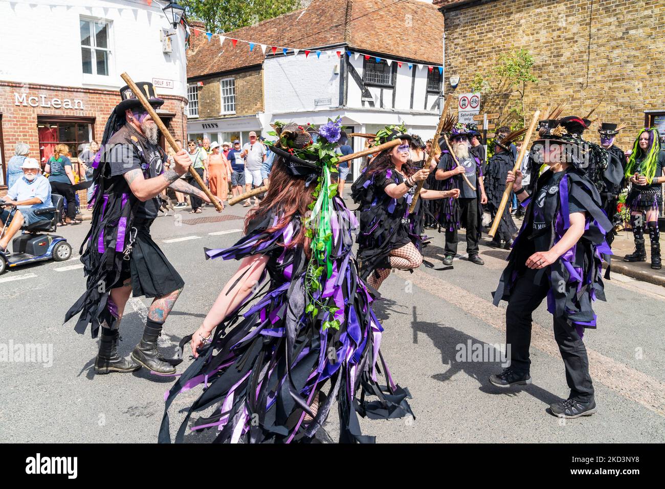 Folk Morris dancers, the Black Swan Border Morris side, dancing in the ...