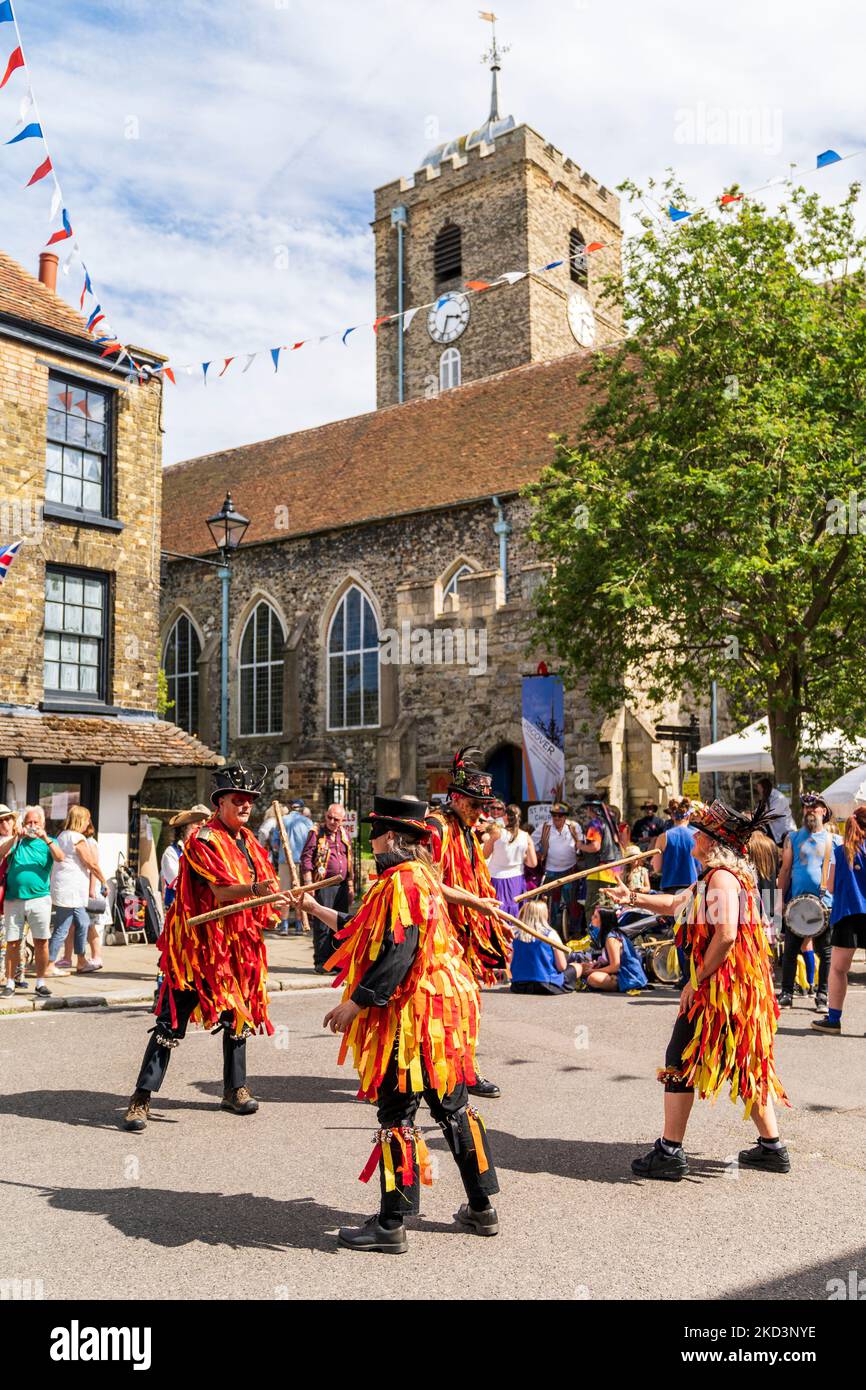 Traditional folk Morris dancers, Ragged Phoenix Morris side, dancing in ...