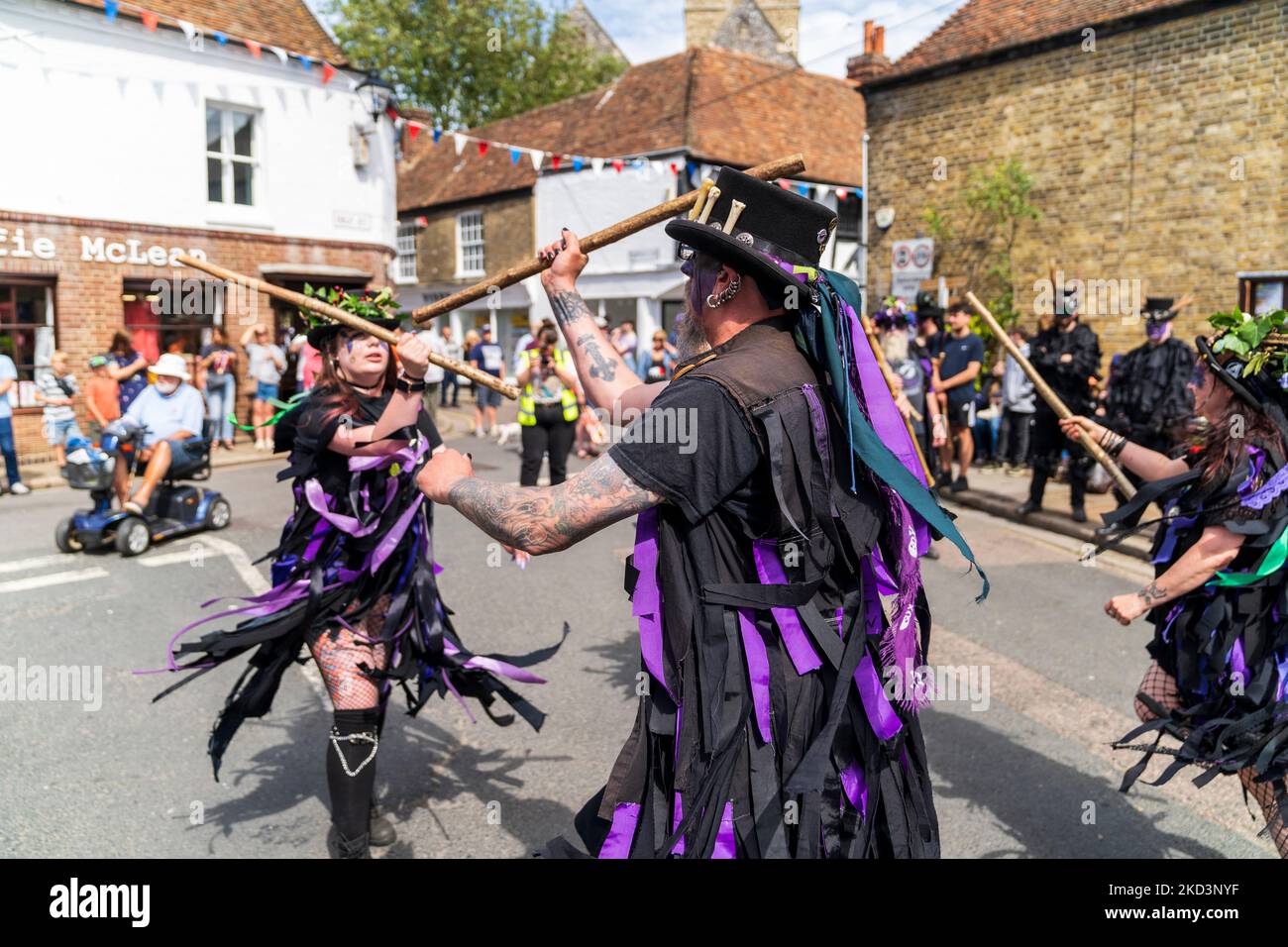 Folk Morris dancers, the Black Swan Border Morris side, dancing in the ...