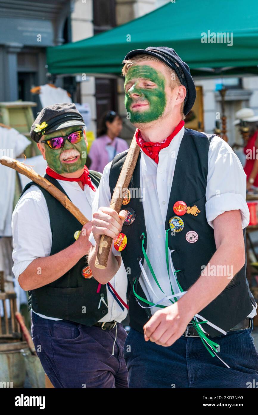 Traditional folk Morris dancers, Dead Horse Morris side, dancing in the ...