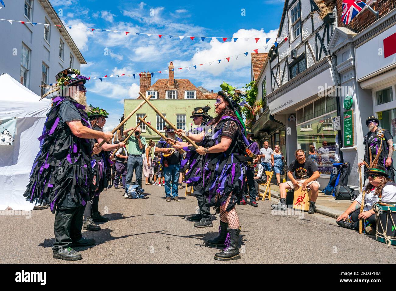 Folk Morris dancers, the Black Swan Border Morris side, dancing in the ...
