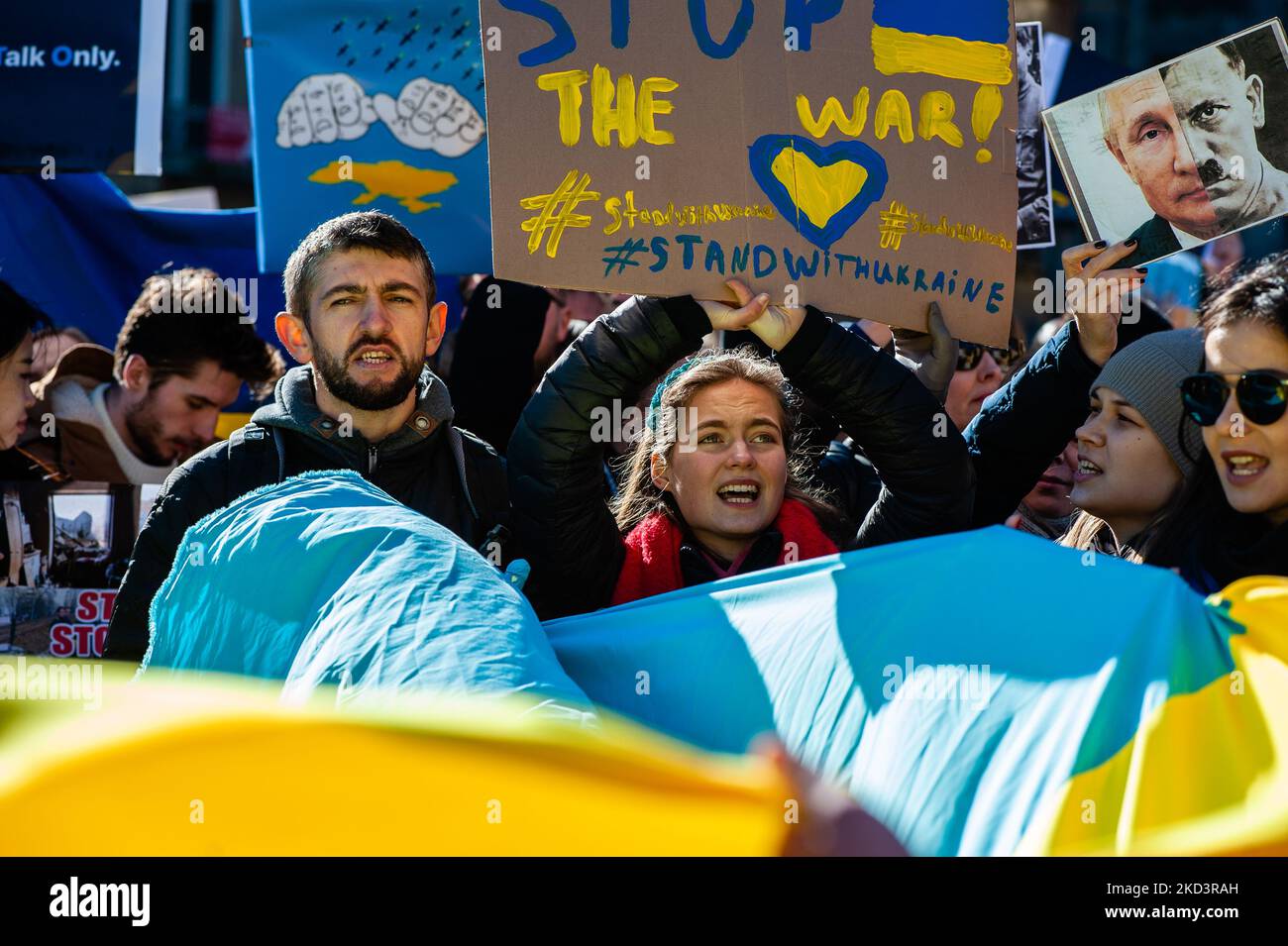 Ukrainian people are shouting slogans against Putin, during the massive ...