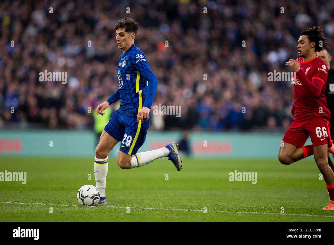 Kai Havertz of Chelsea controls the ball during the Carabao Cup Final ...