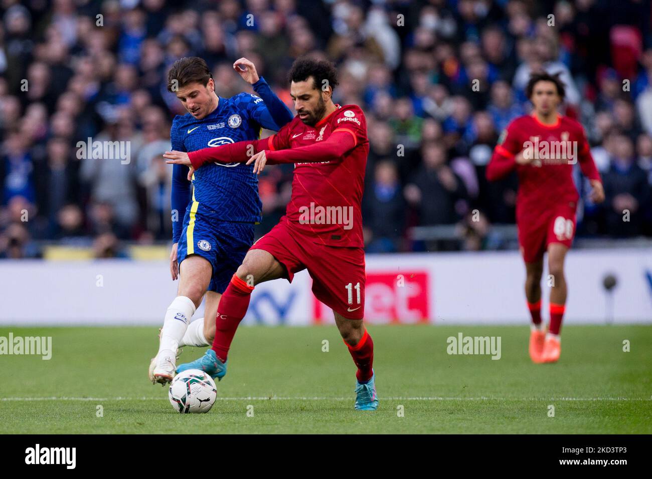 Mohamed Salah of Liverpool and Mason Mount of Chelsea battle for the ...