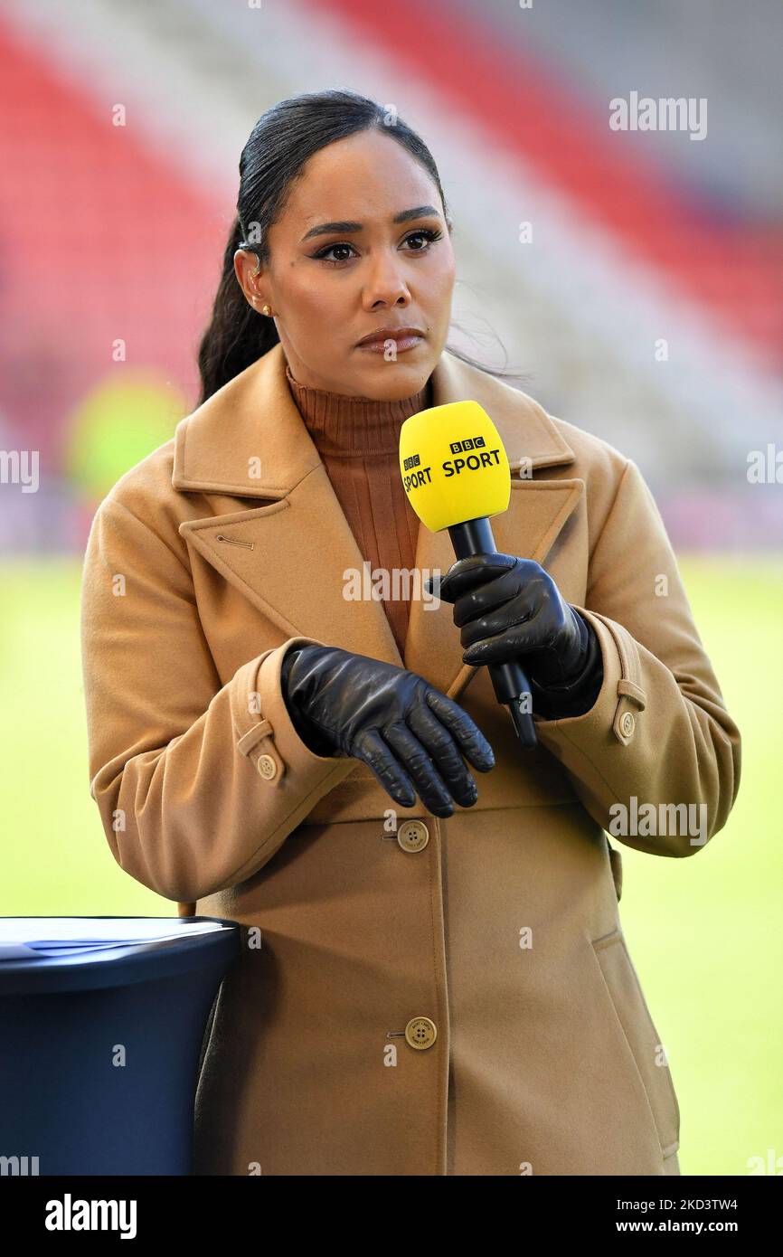 TV presenter Alex Scott during the Women's FA Cup 5th Round match ...