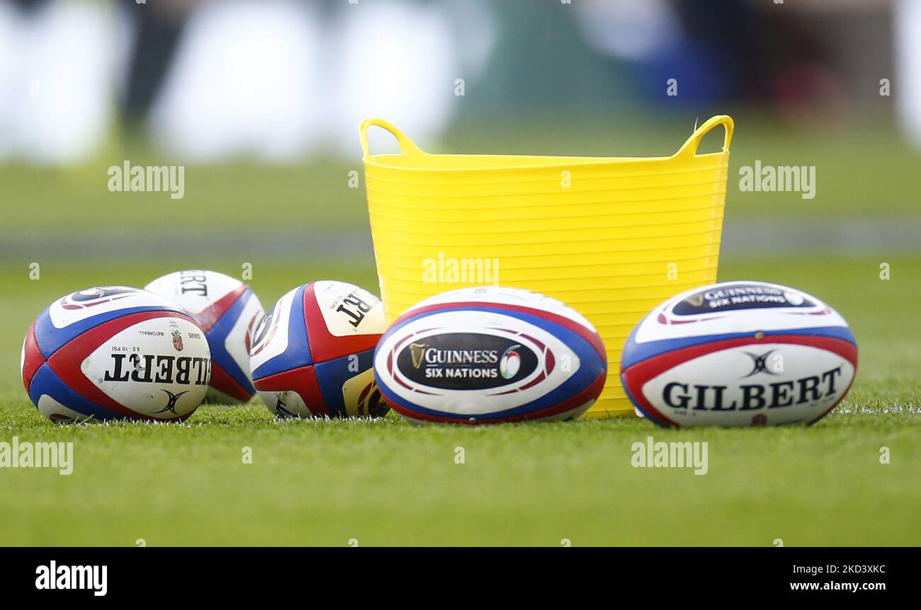 pretice Rugby balls during Guinness six Nations match between England ...