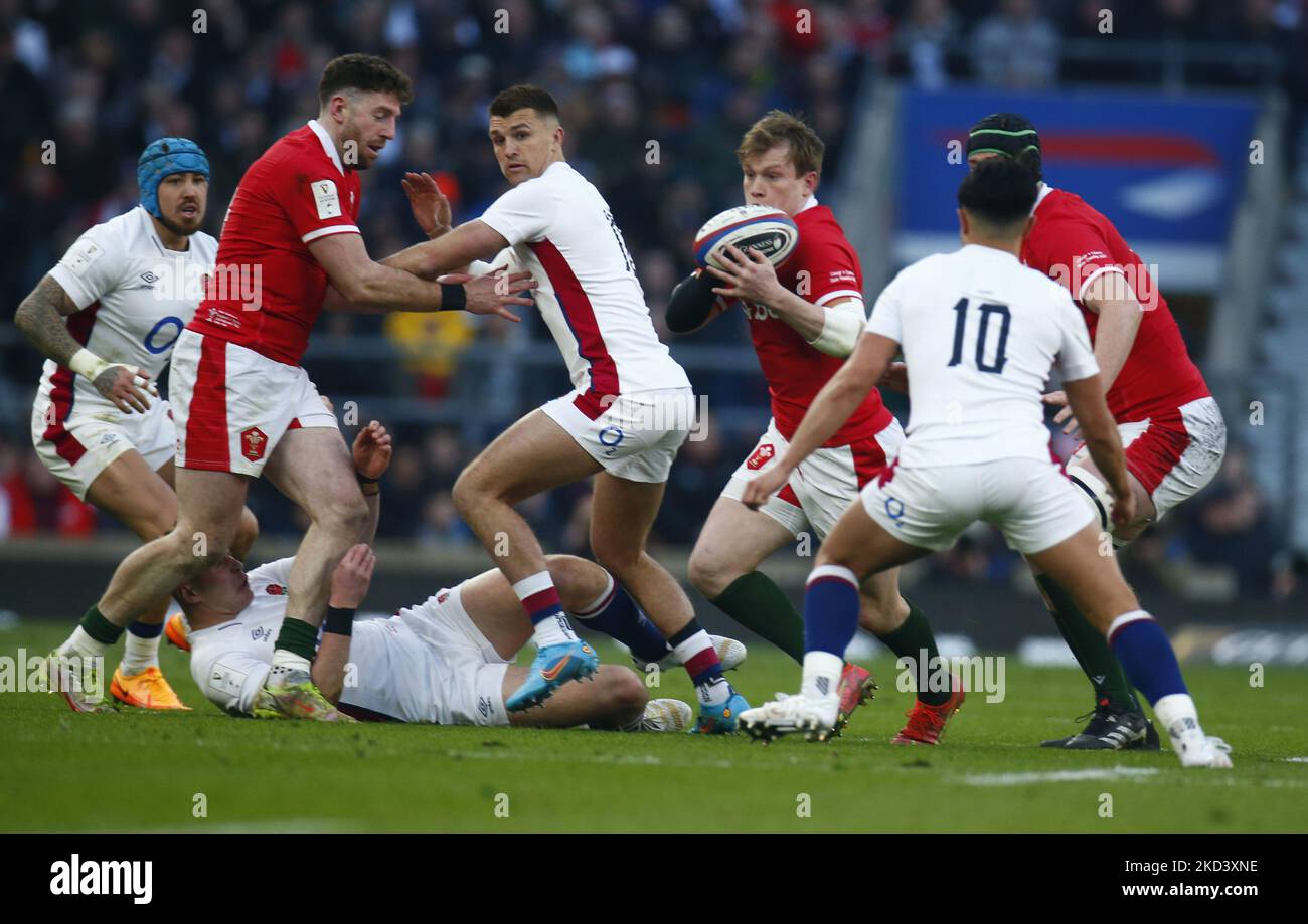 Nick Tompkins of Wales with ball during Guinness six Nations match ...