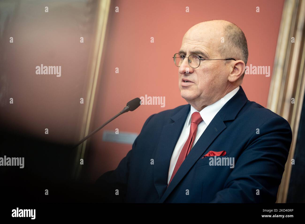 Zbigniew Rau during the press conference after the meeting of the ...