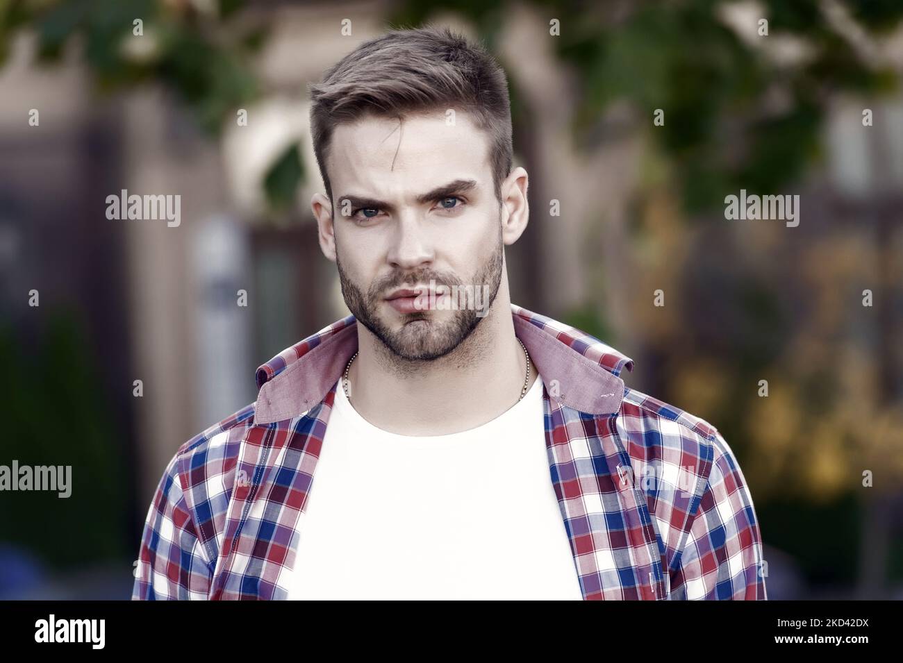 His facial skin is always groomed. Handsome man with unshaven face ...