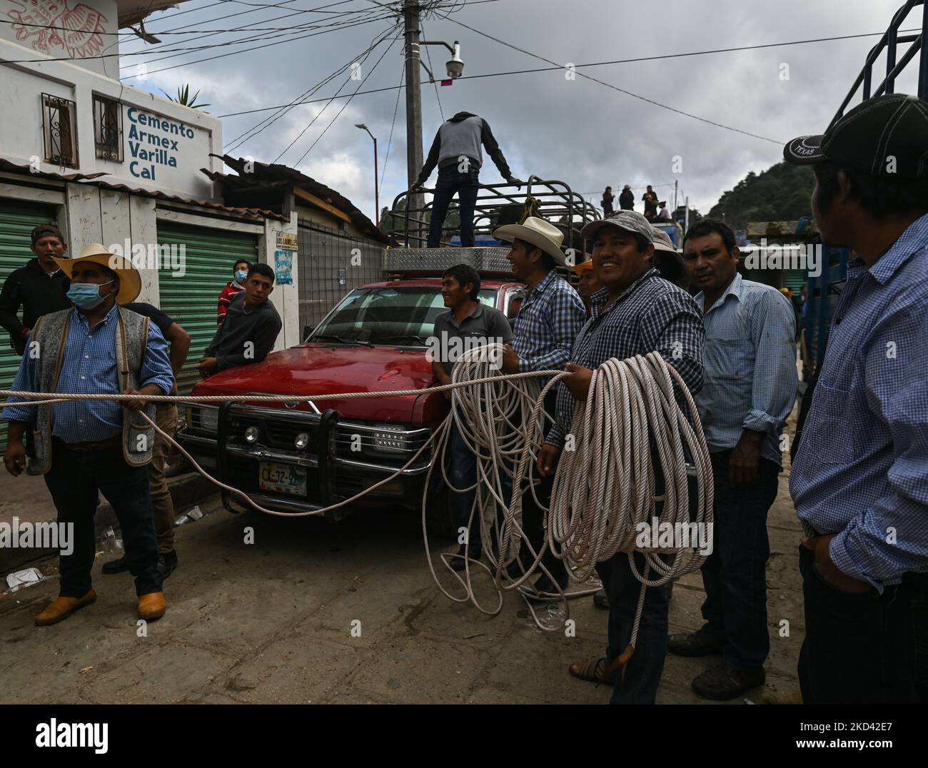 A scene of bull running through the streets of San Juan Chamula on the ...