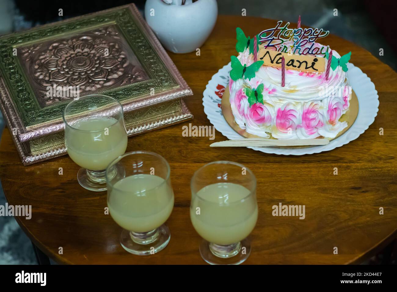 maternal grandmother birthday cake decorated with candles and juice ...