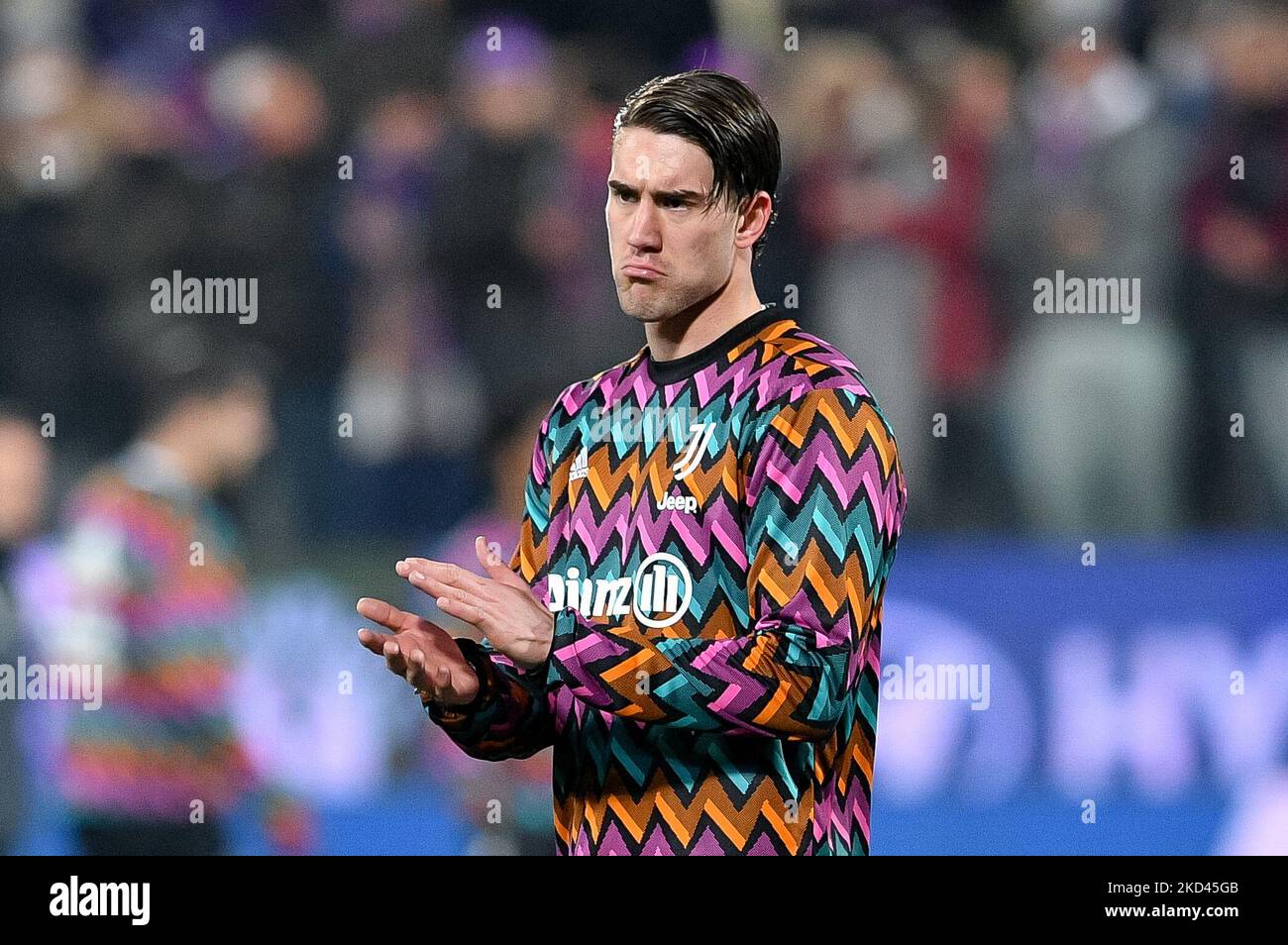 Dusan Vlahovic of FC Juventus gestures during the Coppa Italia Semi ...