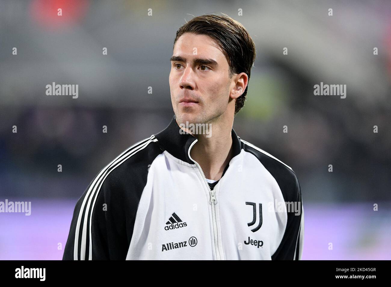 Dusan Vlahovic of FC Juventus looks on during the Coppa Italia Semi ...