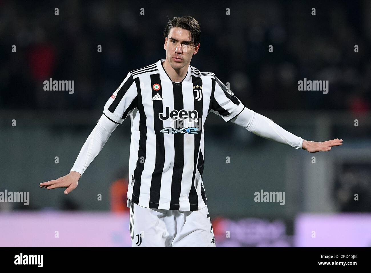 Dusan Vlahovic of FC Juventus gestures during the Coppa Italia Semi ...