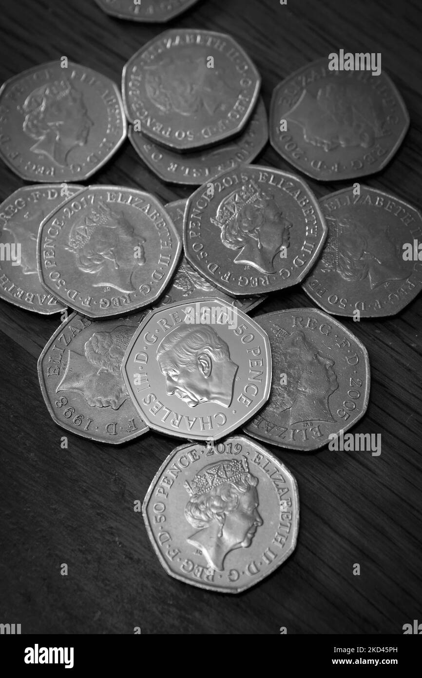 King charles iii 50p coin Black and White Stock Photos & Images - Alamy
