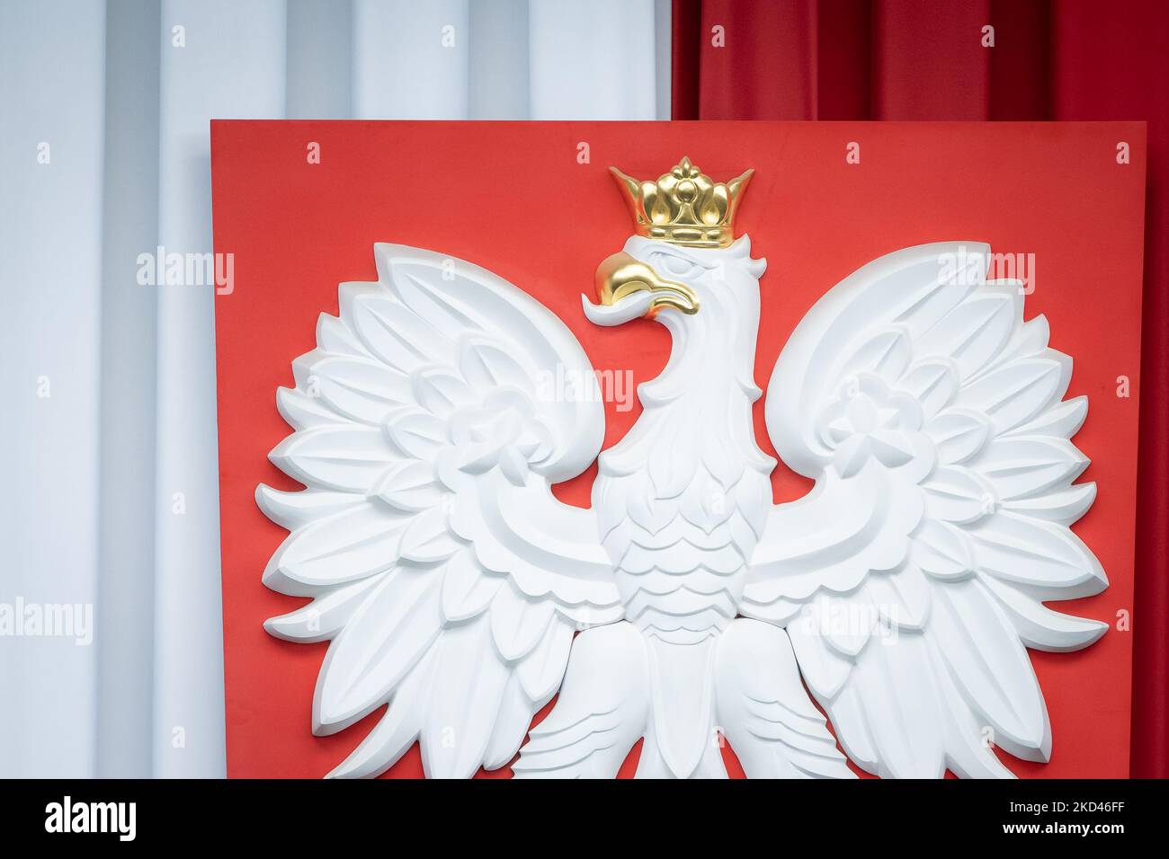 Polish emblem during the 49th session of the Sejm (lower house) in ...