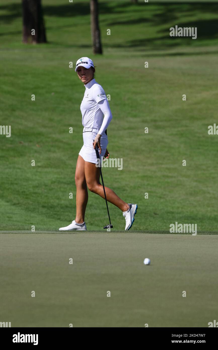 Lydia Ko of New Zealand in action during round three of the HSBC Women ...